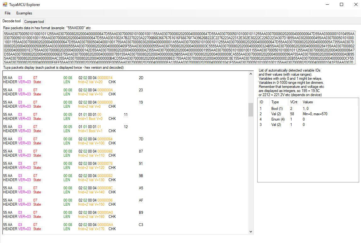 TuyaMCU analyzer - UART packet decoder for Tuya devices - dpID detector