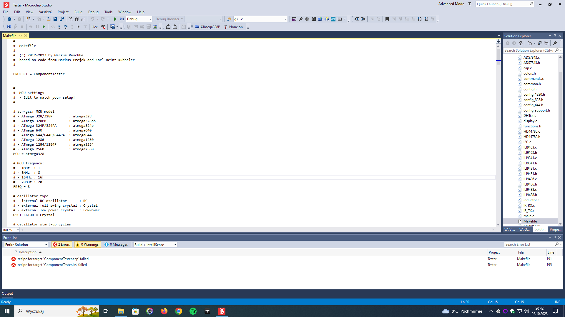 Błędy podczas kompilacji w Atmel Studio/Microchip Studio - projekt ...