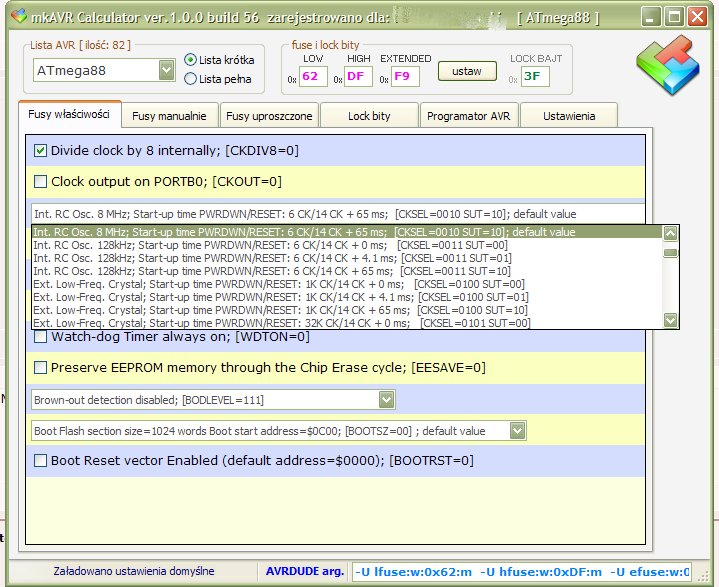 AVR fuse Calculator i programator graficzny z avrdude - 13