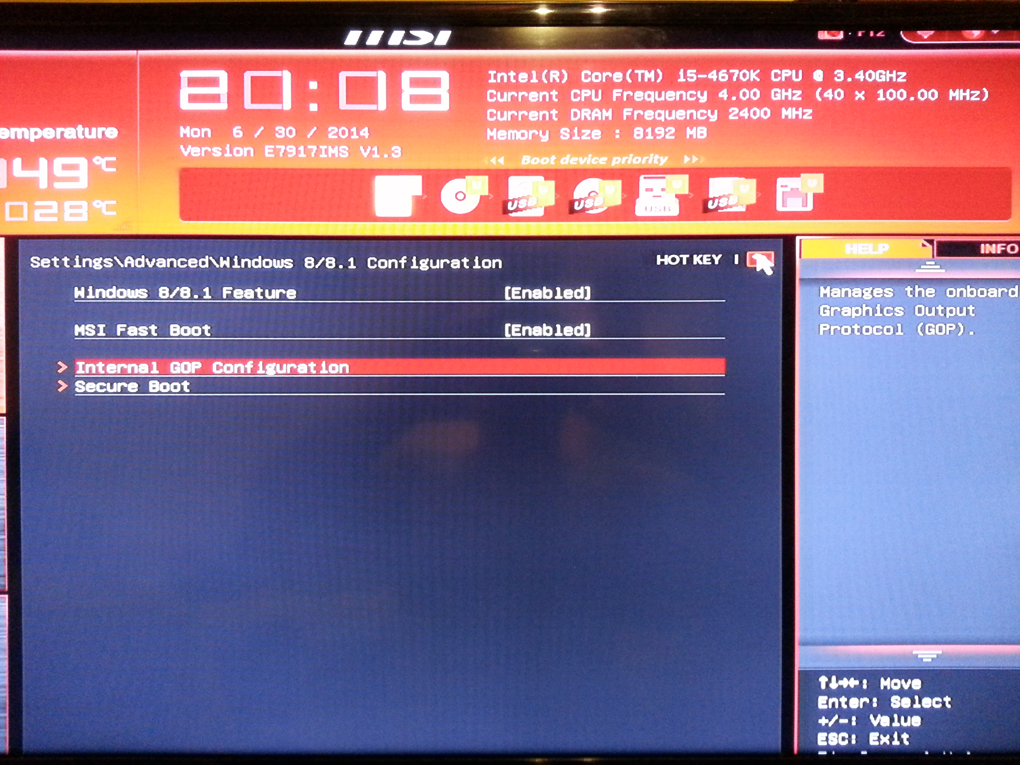 ustawienia w bios - opcja Windows 8/8.1 configuration w BIOS uefi