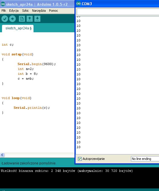 Monitor portu szeregowego Arduino Leonardo nie wyświetla danych po kompilacji