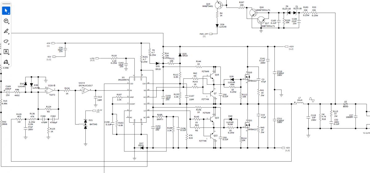 Jak zabezpieczyć tranzystory mocy IRFB4227 w wzmacniaczu z IRS20957S?