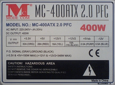 ModeCom model: MC-400 ATX 2.0 PFC - Piszczenie transformatora.