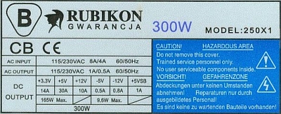 Rubikon model 250X1 300W co wymienić po zwarciu 12V lub 5V?