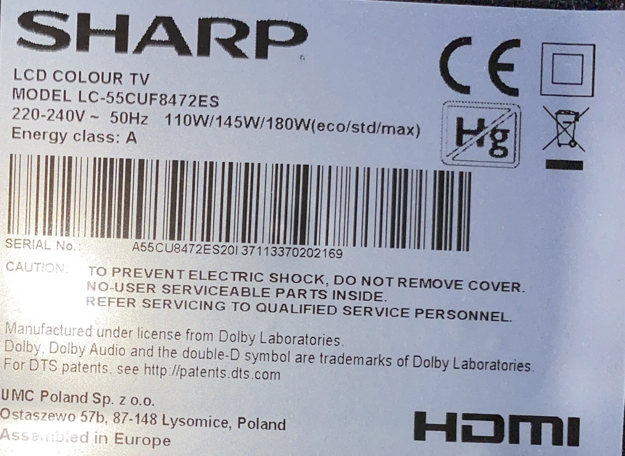 Poszukiwanie aktualizacji systemowej do telewizora Sharp LC-55CUF8472ES