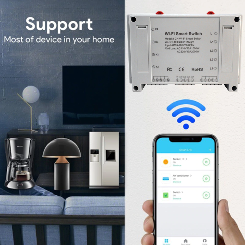 Four-channel relay controller Tuya WiFi SmartLife 4CH 10A [schematic]