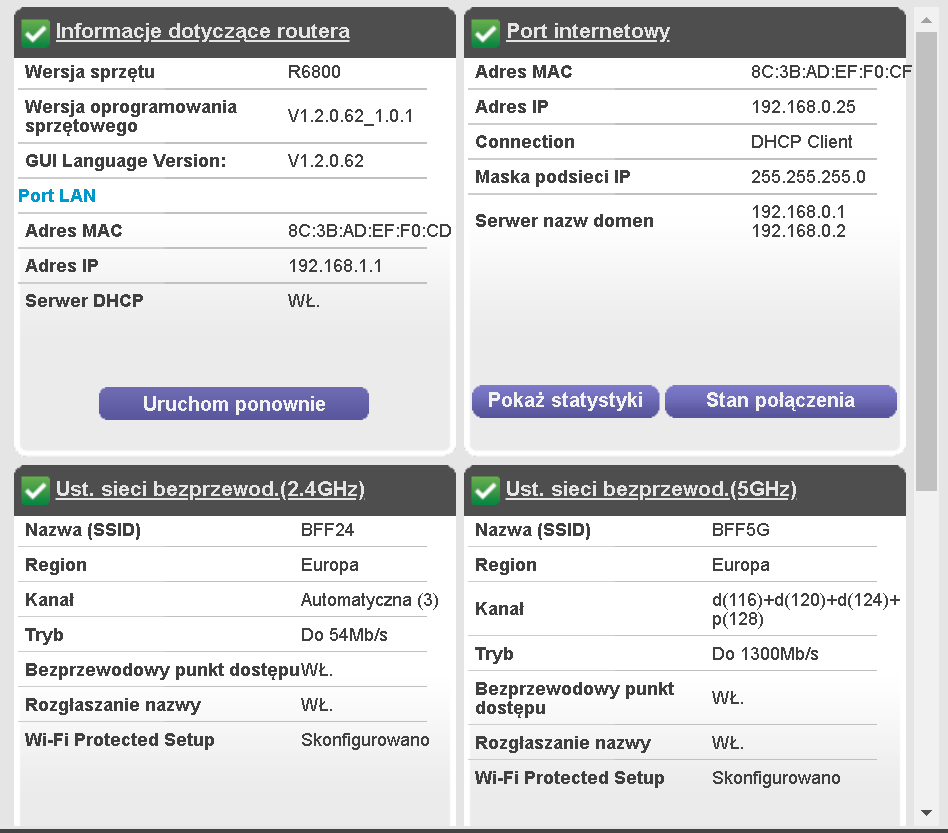 Router Netgear R6800 + modem UPC, nie wszystkie urządzenia się łączą