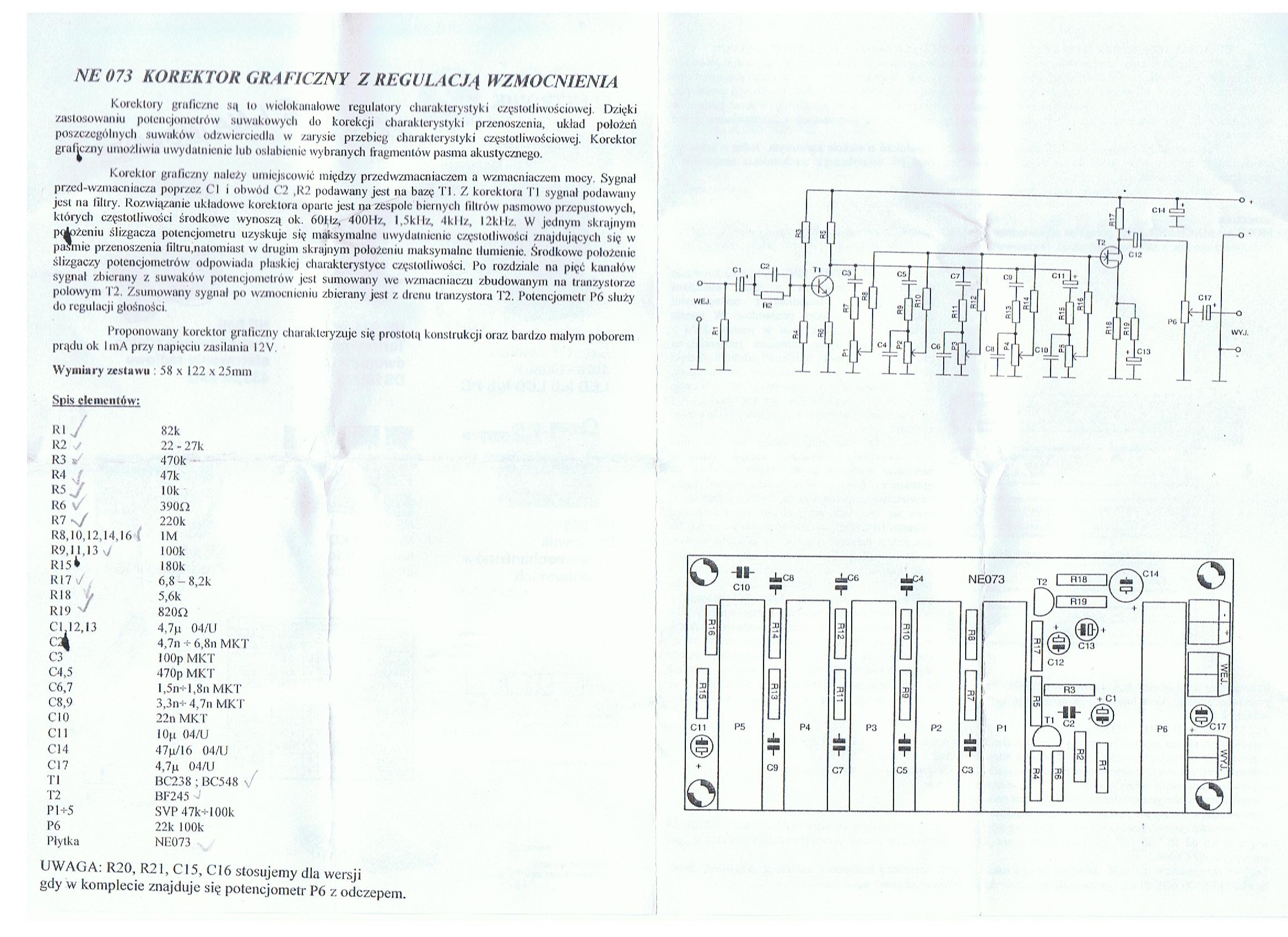 Korektor Graficzny NE 073 - Brakujące kondensatory i zamiana ...