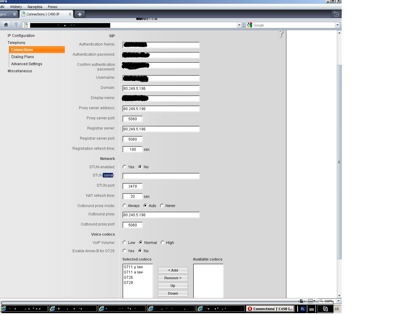 Neo - VoiP na ASUS WL-AM604g+telefon Simens GIGASET C405IP