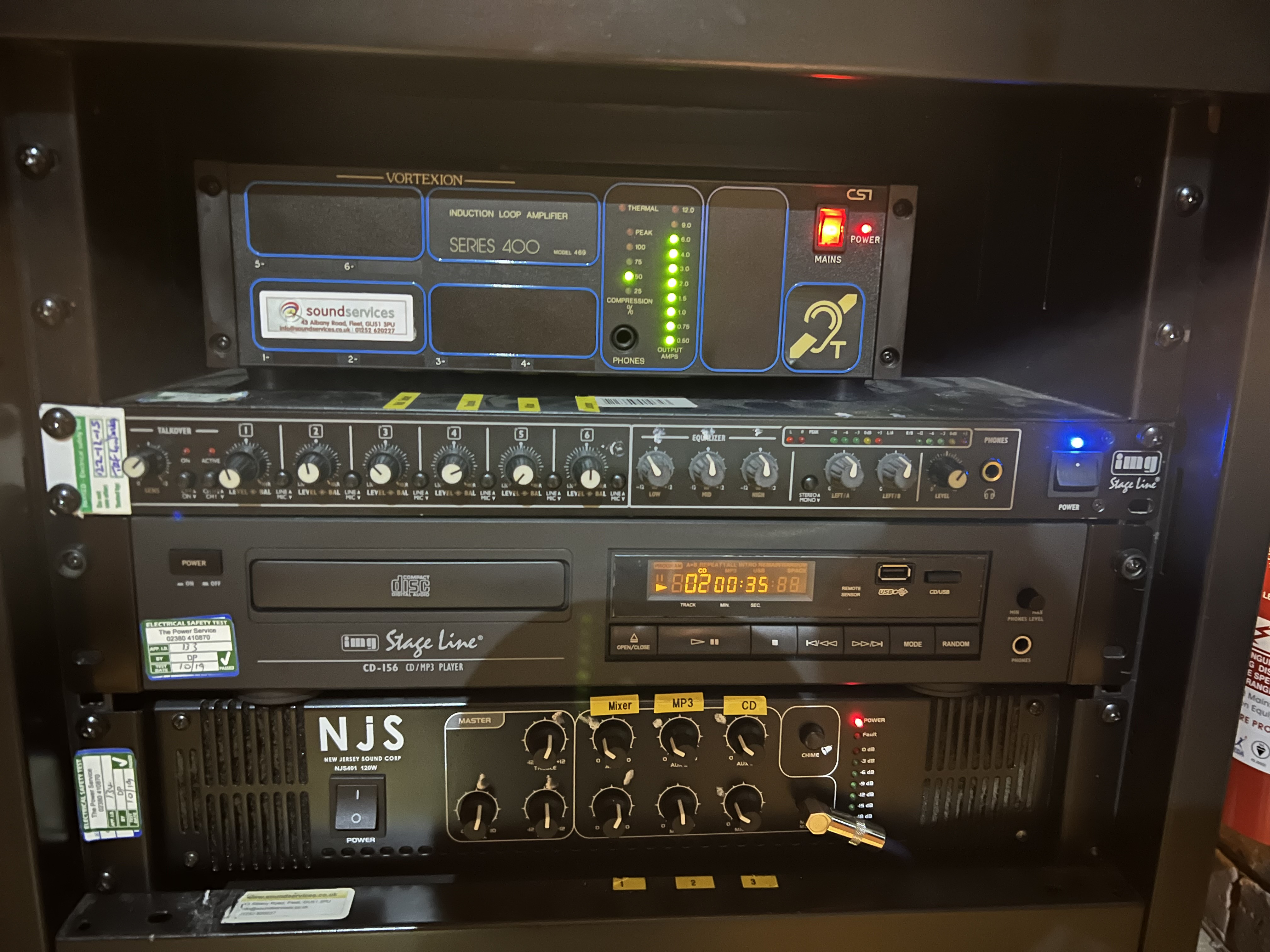 Nie działa nagłośnienie w sali: Vortexion, Img Mixer, Wzmacniacz NJS401