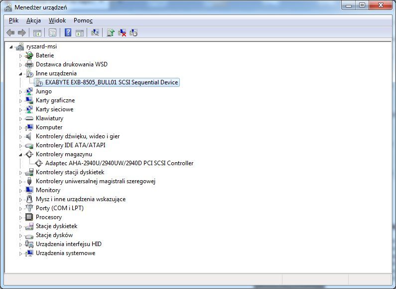 Streamer Exabyte EXB-8505XL SCSI - poszukiwane sterowniki dla Windows XP