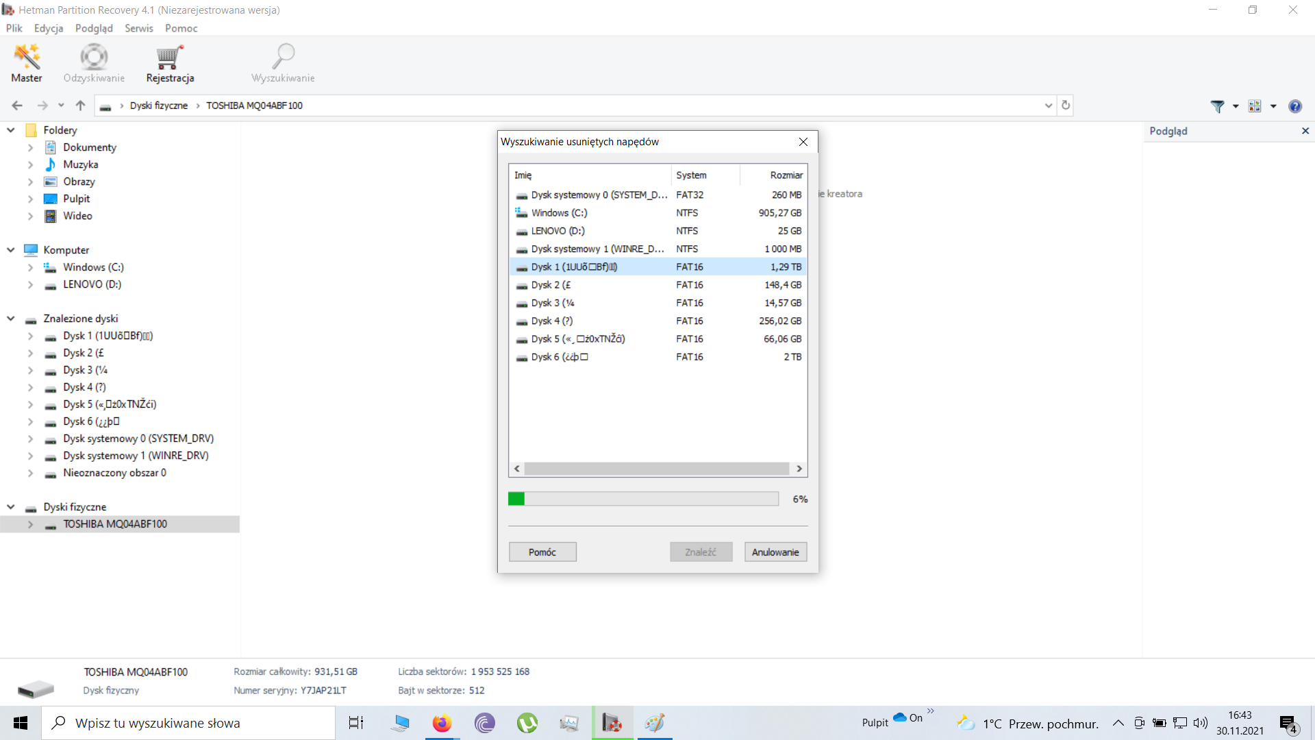 Nie wykrywa dysku zewnętrznego Toshiba, nie można sformatować