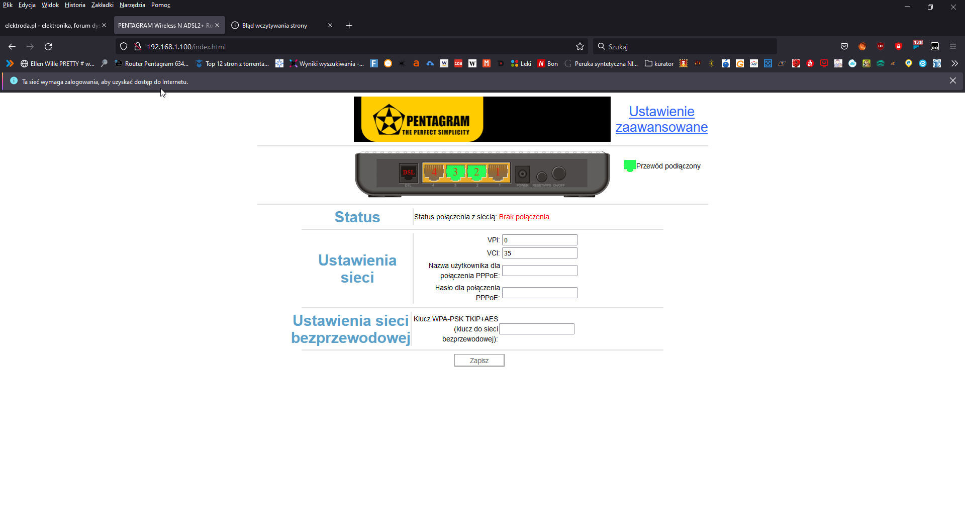 Router Pentagram 6342 do kablówki Toya modem Cisco