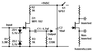 Schematy preampa gitarowego/mikrofonowego na J-FET MPF102