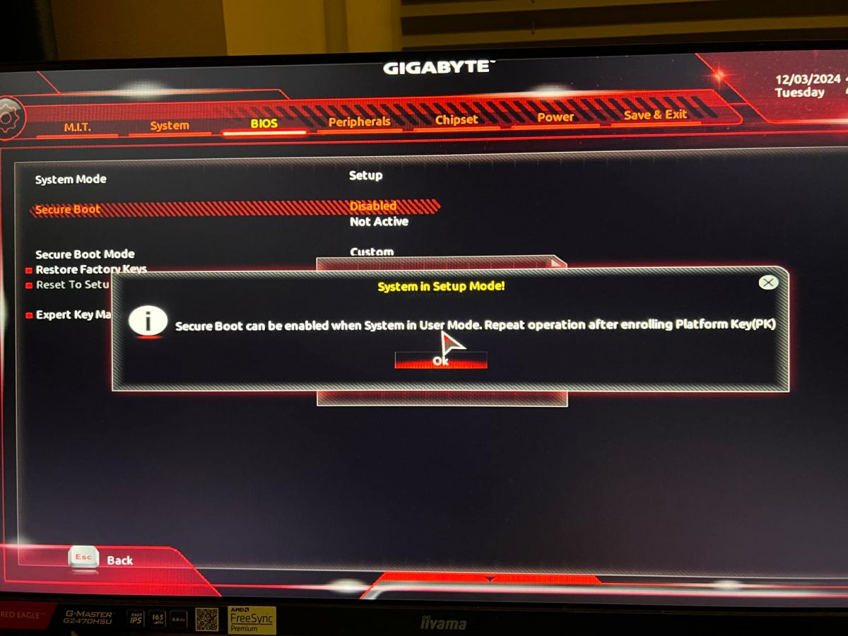 Secure Boot nie działa po włączeniu w BIOS na płycie B450 Aorus Elite V2