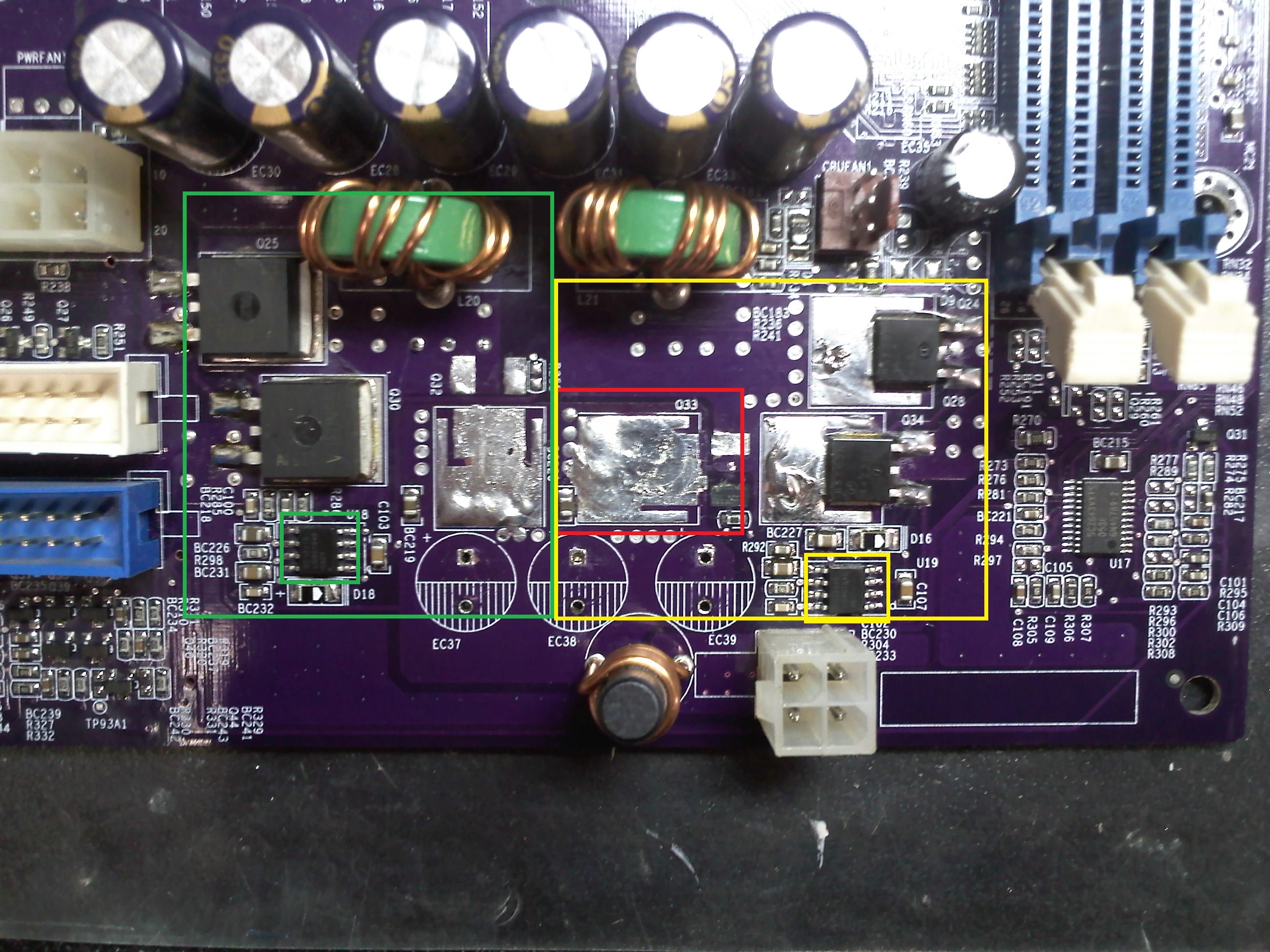ECS 755-A2: Tranzystor 06N03LA ciągle się pali, co sprawdzić?