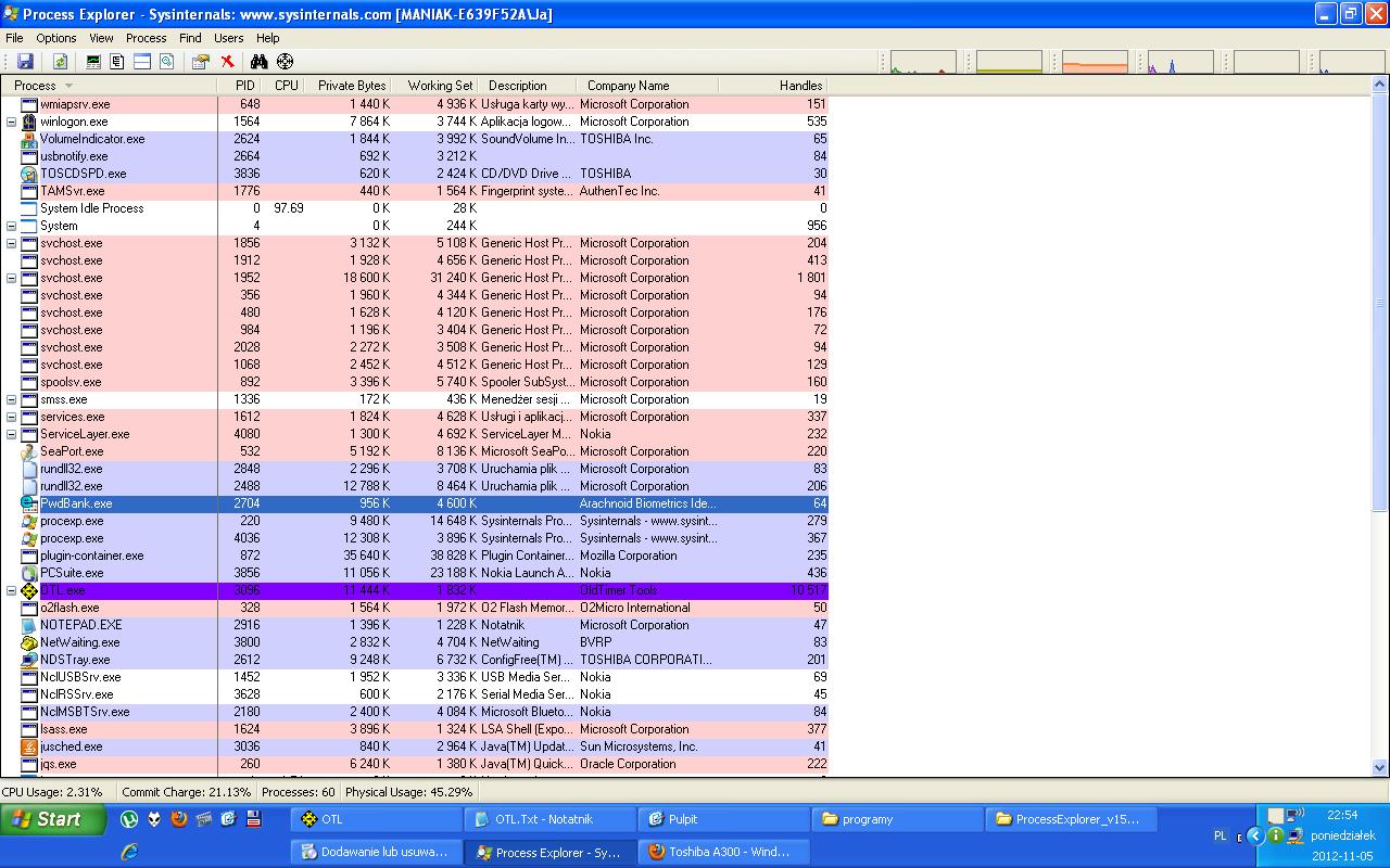 Toshiba A300 - Windows XP Sp3, komputer nie pracuje z odpowiednią ...