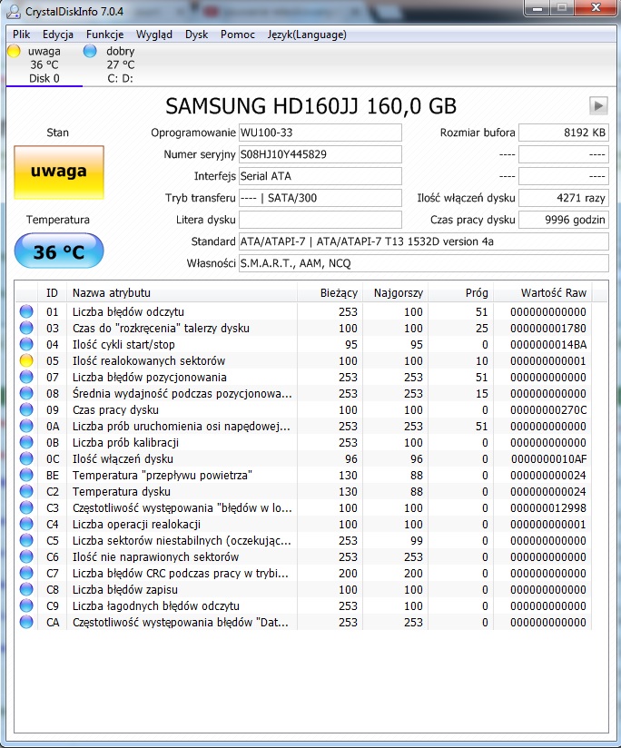 Samsung HD160JJ - Smart. Releokowane sektory czy da się naprawić