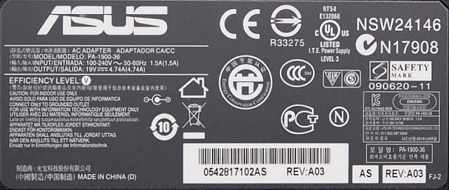 Asus model: PA-1900-36 - Zanika napięcie po około 20 sekundach