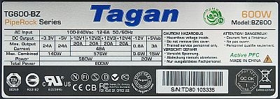 Tagan PipeRock Series model: BZ600 - Wartości elementów przy NCP1203P60