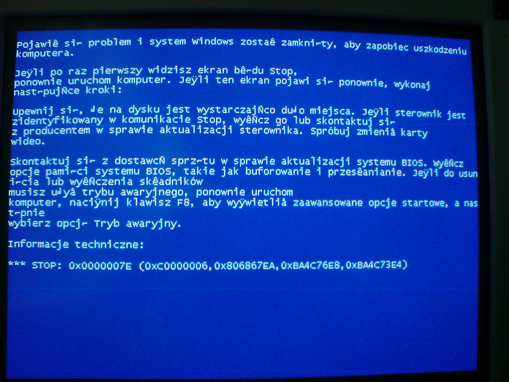 Blue Screen 0x0000007E - zawieszanie systemu po restarcie podczas grania