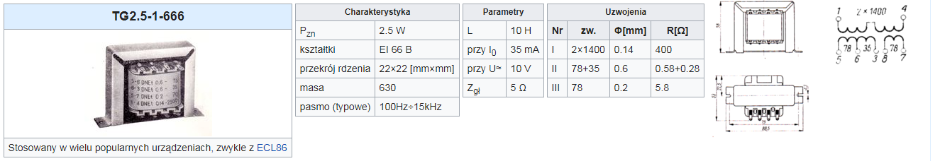 [Rozwiązano] Opis transformatora głośnikowego TG 35-1-666 - poszukiwany