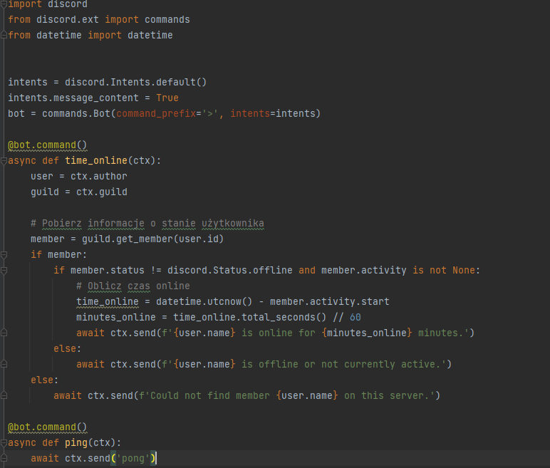 [Rozwiązano] Bot Discord który sprawdza czas online użytkowników nie działa