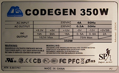 Codegen model:250X ATX2.03 (P4) wartość rezystora R16 na układzie SG6105G