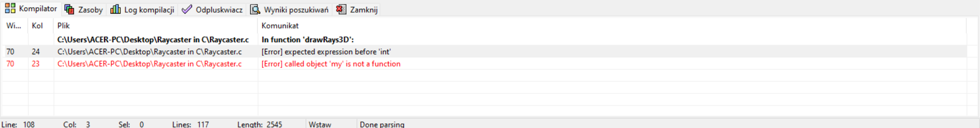 [Rozwiązano] Jak naprawić kolejne dwa błędy w kodzie języka C?