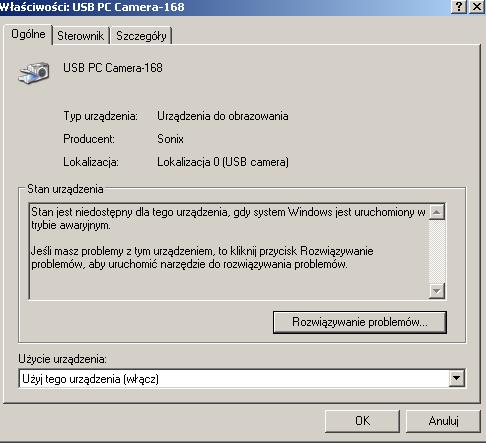 Sterowniki do USB PC Camera-168 ID 0C45-6143 nie działają poprawnie