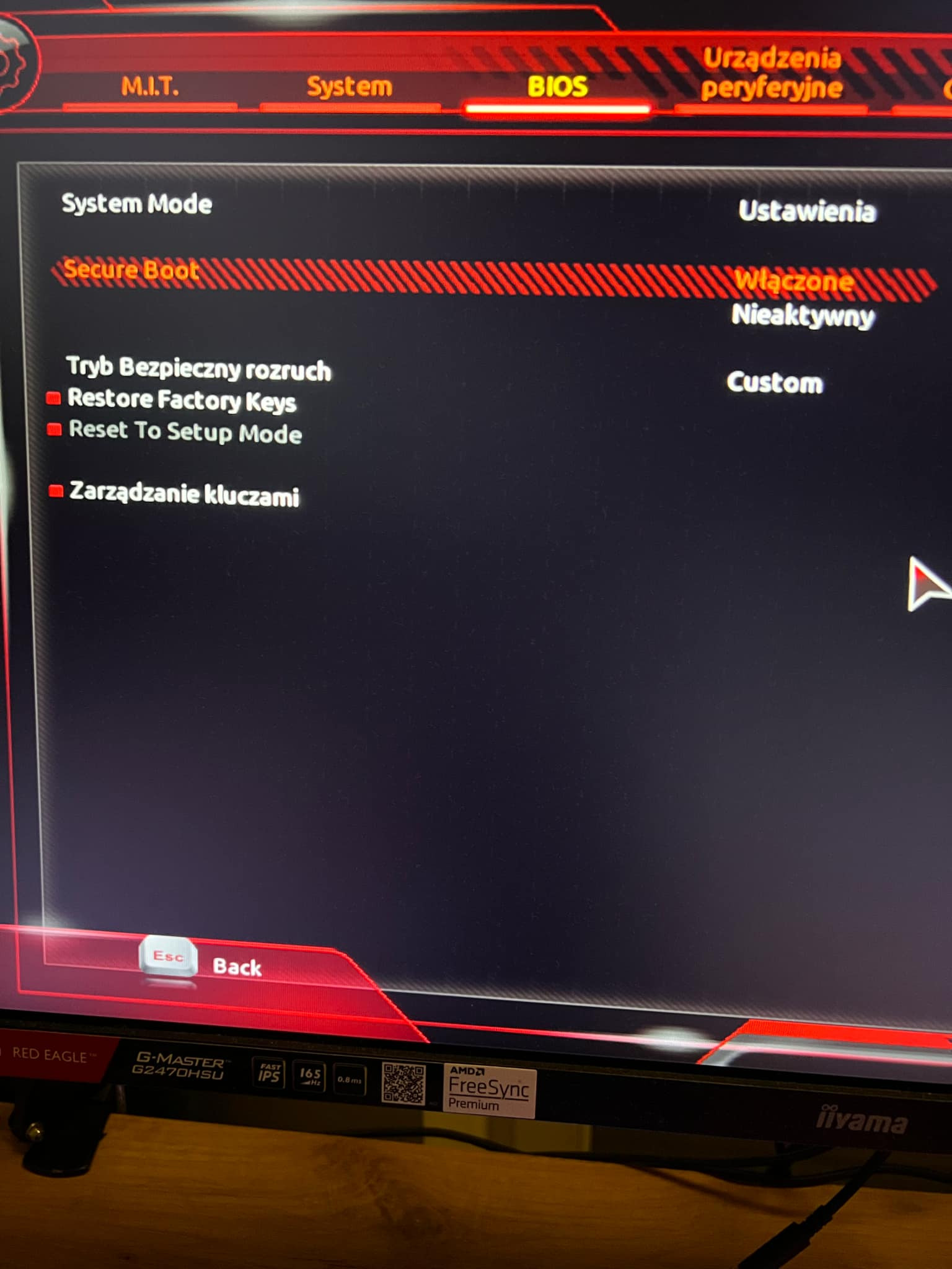 Secure Boot nie działa po włączeniu w BIOS na płycie B450 Aorus Elite V2