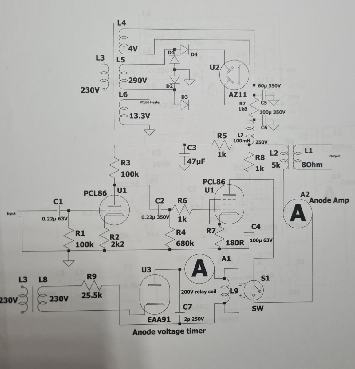 Schemat wzmacniacza lampowego na PCL86 z diodą EAA91 - pytania ...