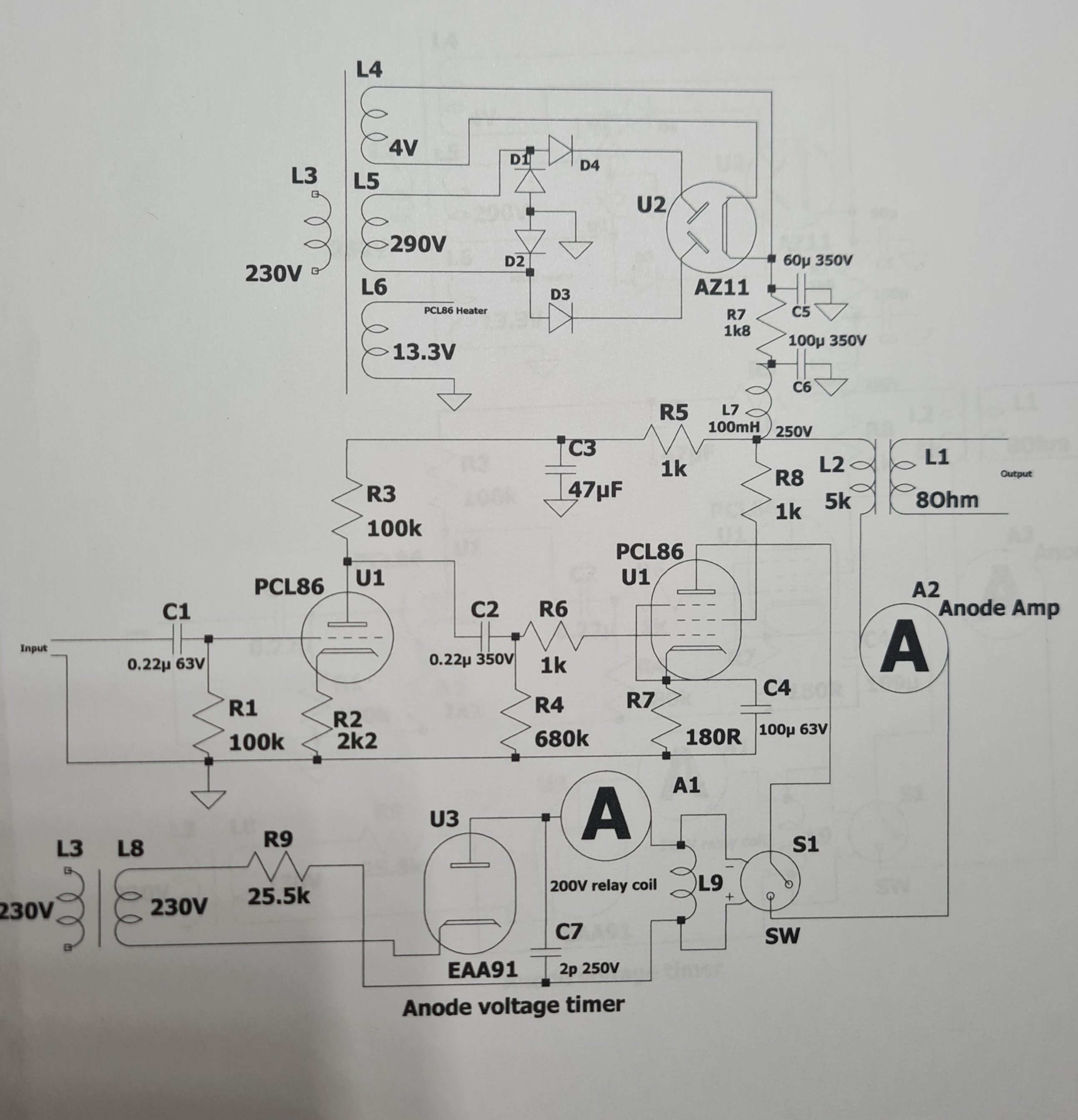 Schemat wzmacniacza lampowego na PCL86 z diodą EAA91 - pytania ...