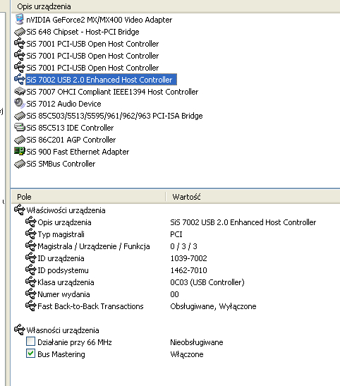 SiS USB na Windows XP SP3 - niewykrywane urządzenia po aktualizacji