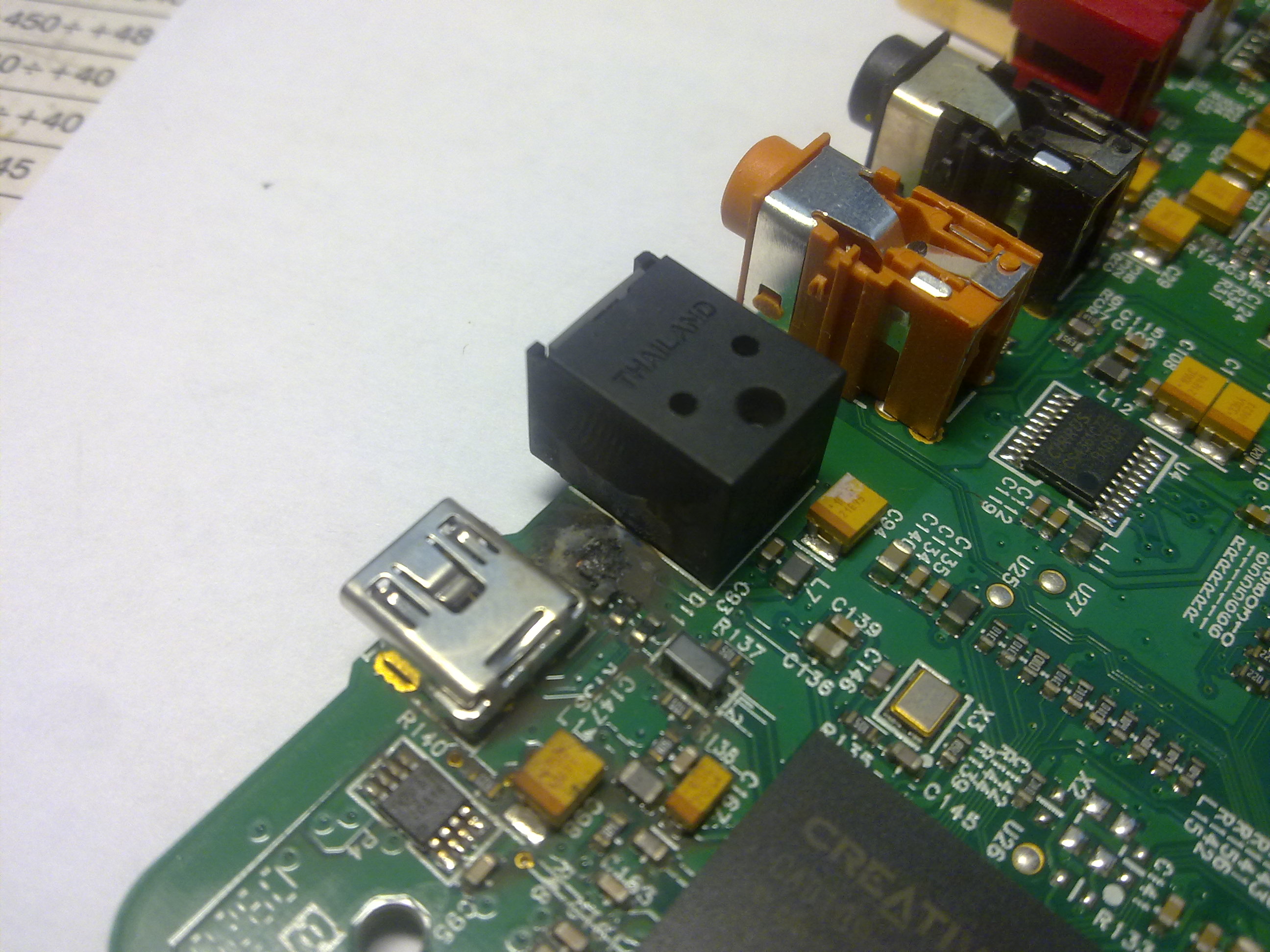 Creative X-Fi 5.1 (SB1090) - schemat i naprawa spalonej cewki L17 i USB