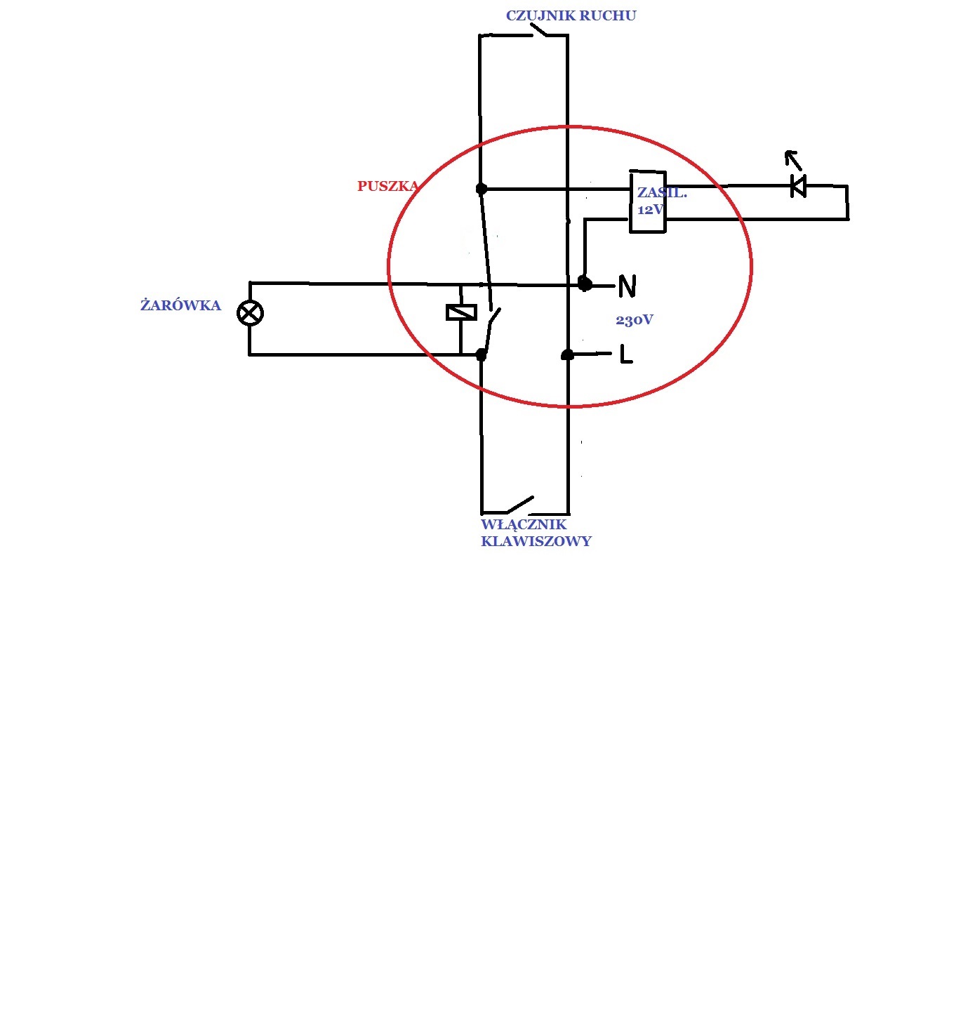 Jak oddzielić sterowanie LED i żarówką przy czujniku ruchu?