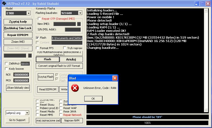 Samsung e900 error code :RAN - identyfikacja - screen