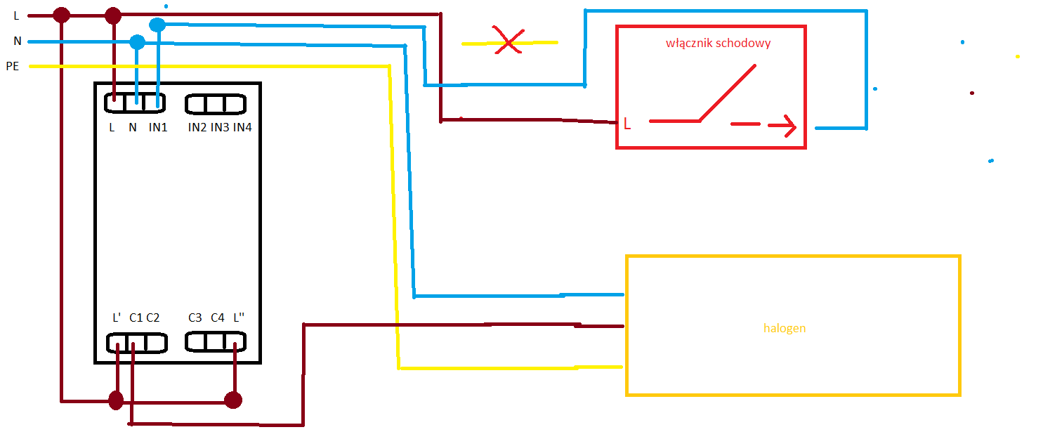 [Rozwiązano] Sterowanie halogenem włącznikiem + przekaźnik załączany ...
