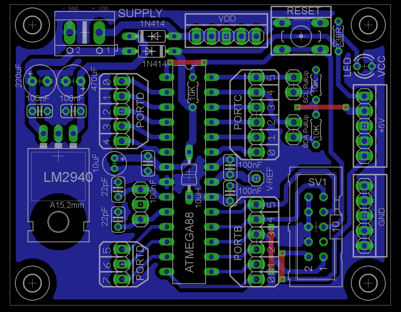 EAGLE - Mini płytka rozwojowa/uniwersalna Atmega88/Atmega88