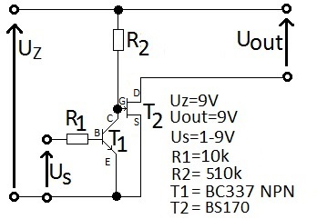 [Rozwiązano] Bramka NOT na tranzystorach zasilanie 9V, sygnał negowany 1-9V