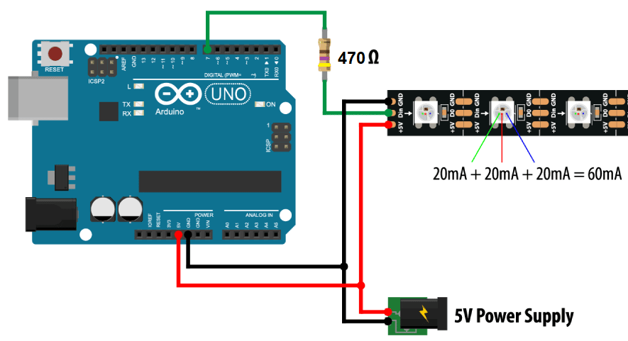 [Rozwiązano] Jak podłączyć taśmy LED WS2812B/WS2813 do Arduino UNO/Nano?