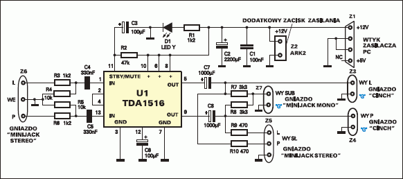 Szum w jednym kanale wzmacniacza TDA1516BQ - co sprawdzić?