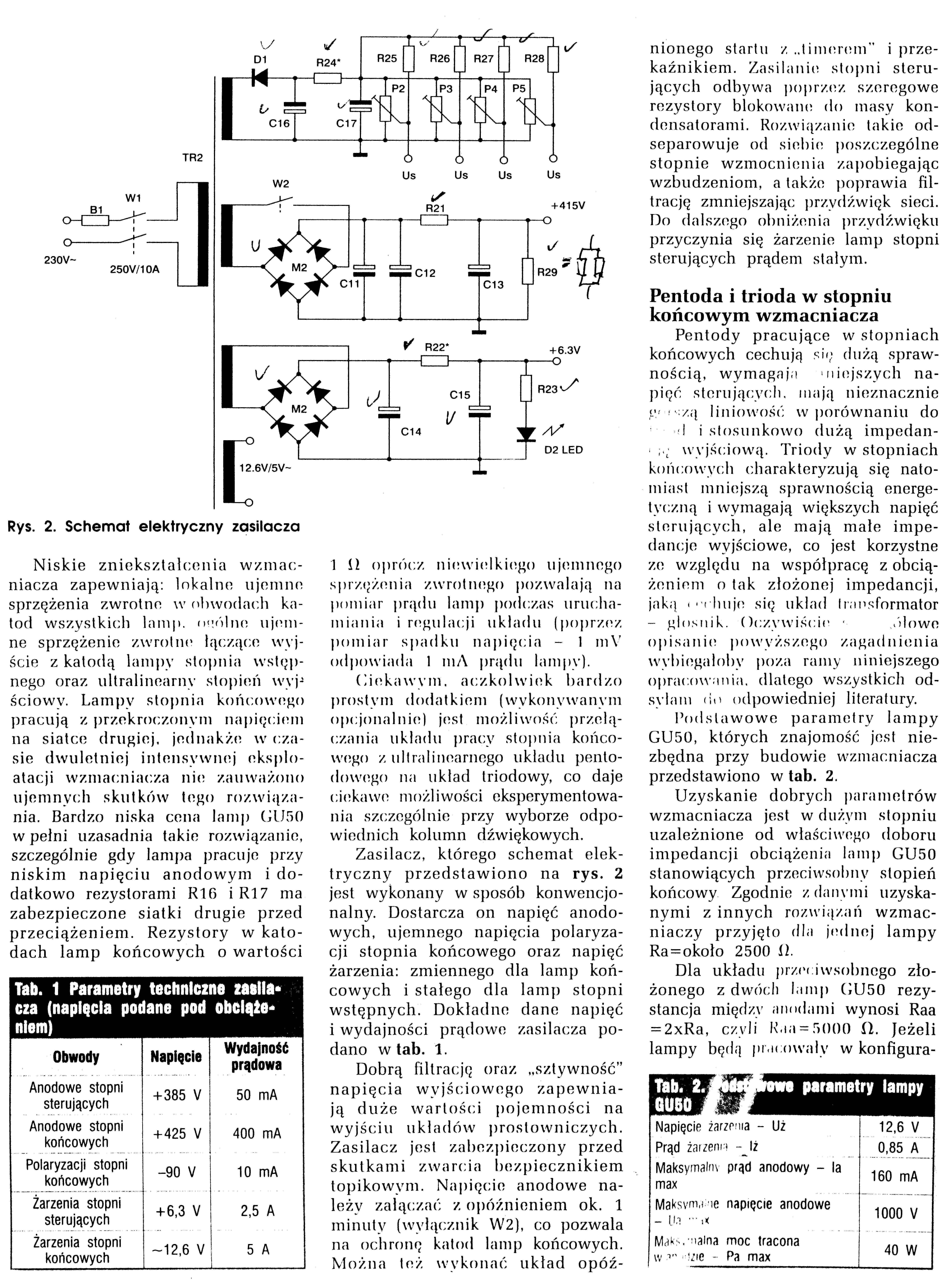 Schemat podłączenia lampy GU-50 w projekcie wzmacniacza EP4/2008 ...