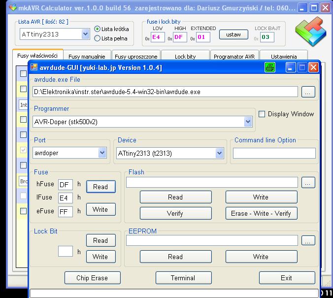 AVR fuse Calculator i programator graficzny z avrdude - 13