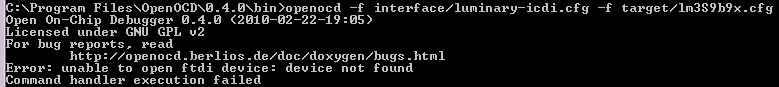 openOCD: Błąd unable to open ftdi device z programatorem ICDI i płytką lm3s9b90