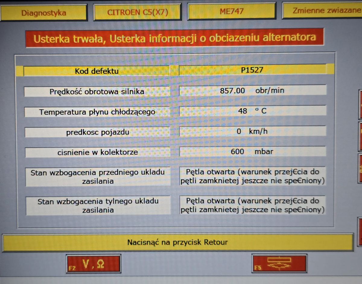 Citroen C5 X7 3.0 V6 - falowanie obrotów na jałowym, błędy P1335, P1527, P0475