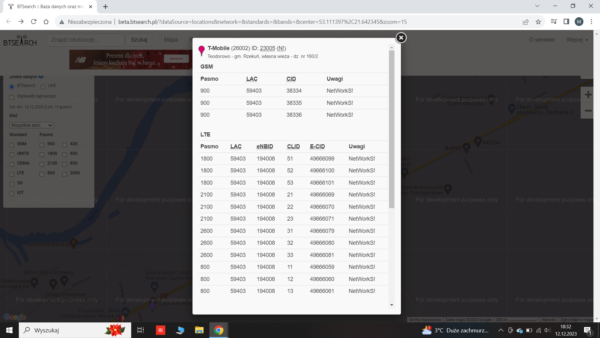 Dobór routera WiFi na kartę SIM do sieci domowej - pomiar sygnału, BTS w odległości 700m