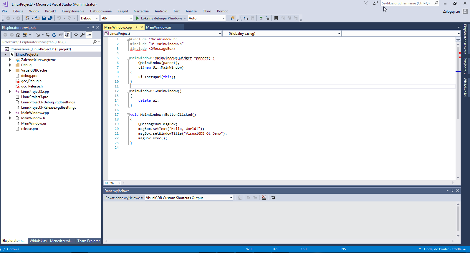 Raspberry Pi - Jak dodać forms w Visual Studio + Visual GDB (Qt)?