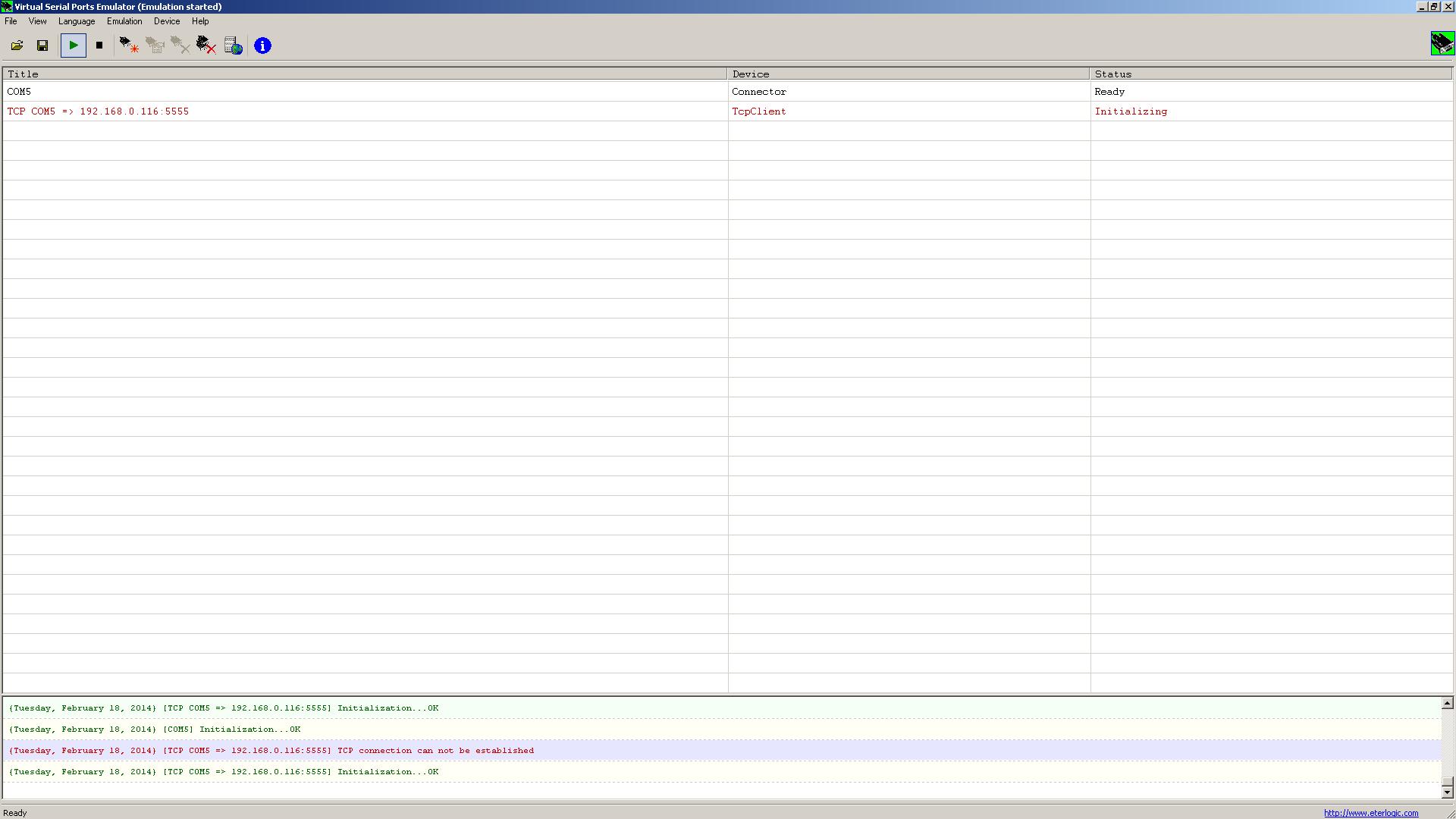 VirtualSerialPortsEmulator - VSPE - TCP Connection cannot be established