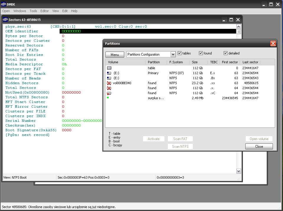 Seagate Momentus ST9120822A - odzyskiwanie danych po utracie partycji NTFS
